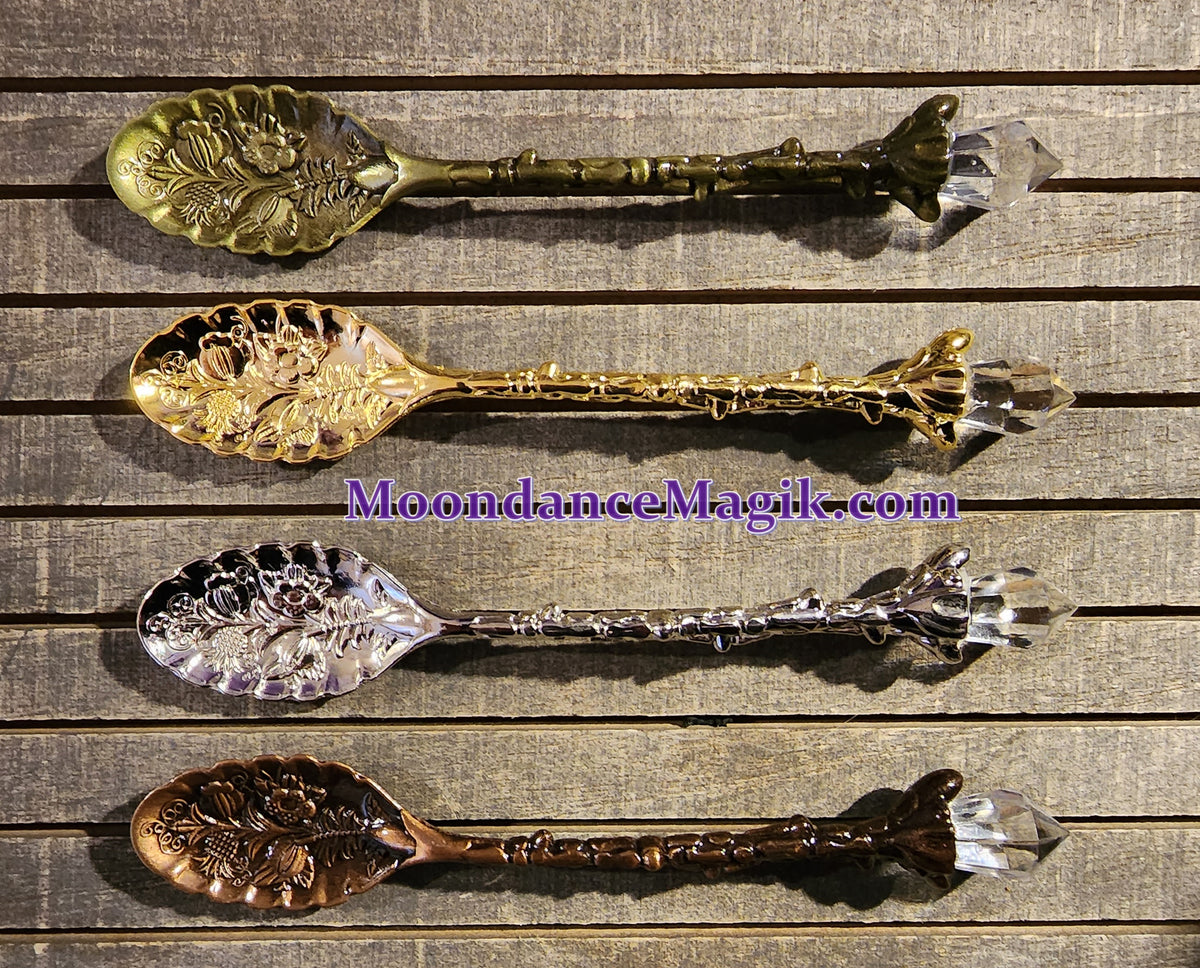 Beautiful Witchcraft Metal Herb, Oil, & Tea Spoons with Crystal Tips f ...